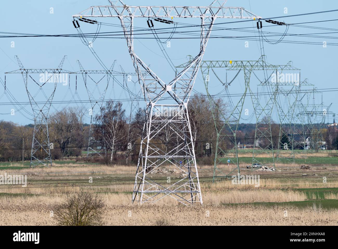 High voltage power lines in Gdansk, Poland © Wojciech Strozyk / Alamy ...