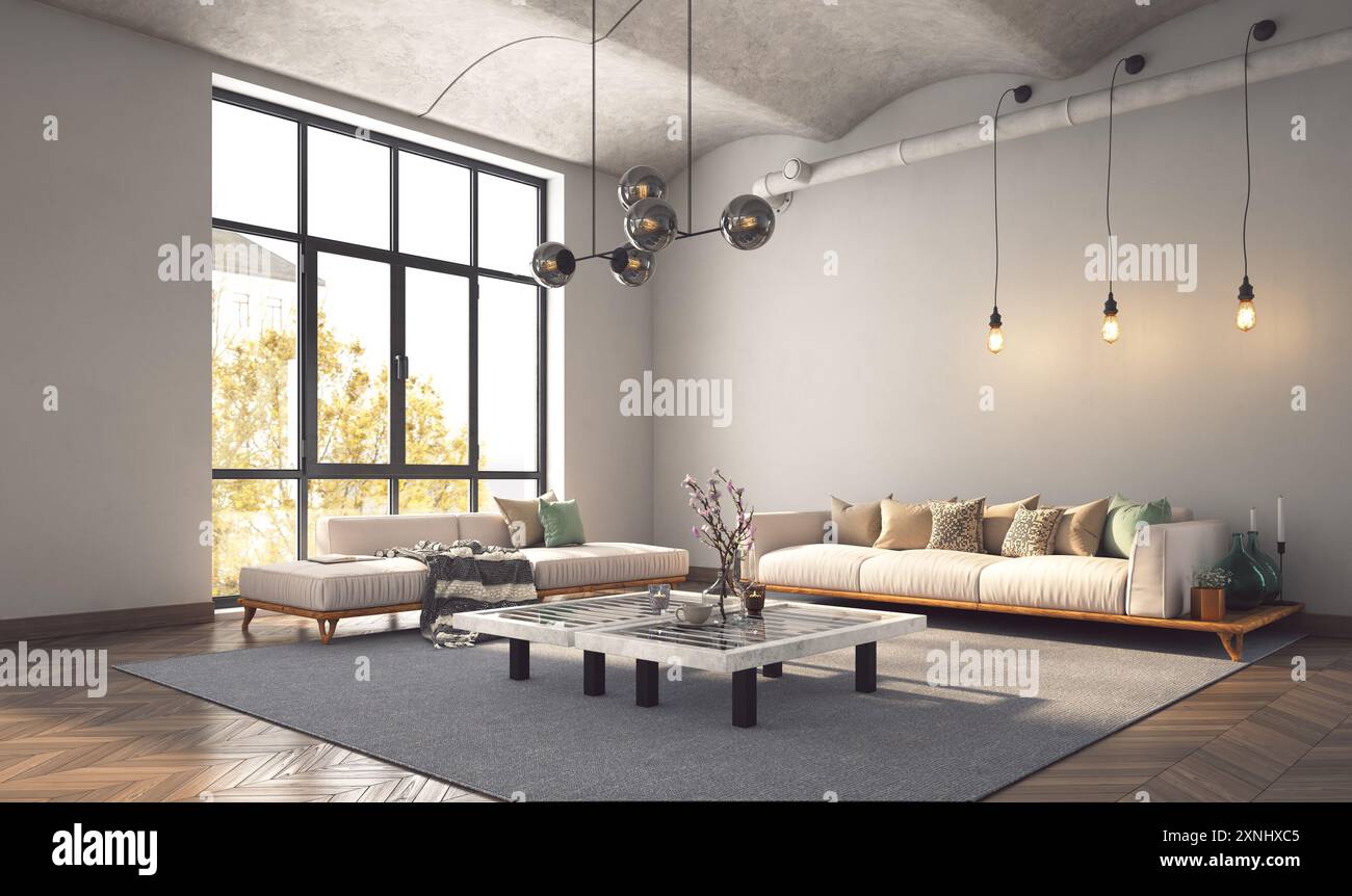 image showcases a modern living room with minimalist decor, featuring a ...
