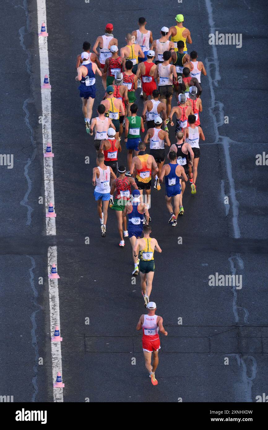 Athletes compete during the men's 20km race walk at the 2024 Summer ...