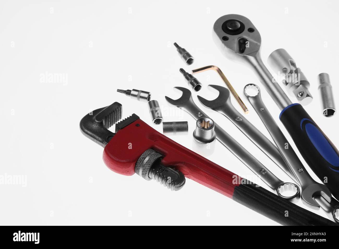 Set of auto mechanic's tools on white background Stock Photo - Alamy