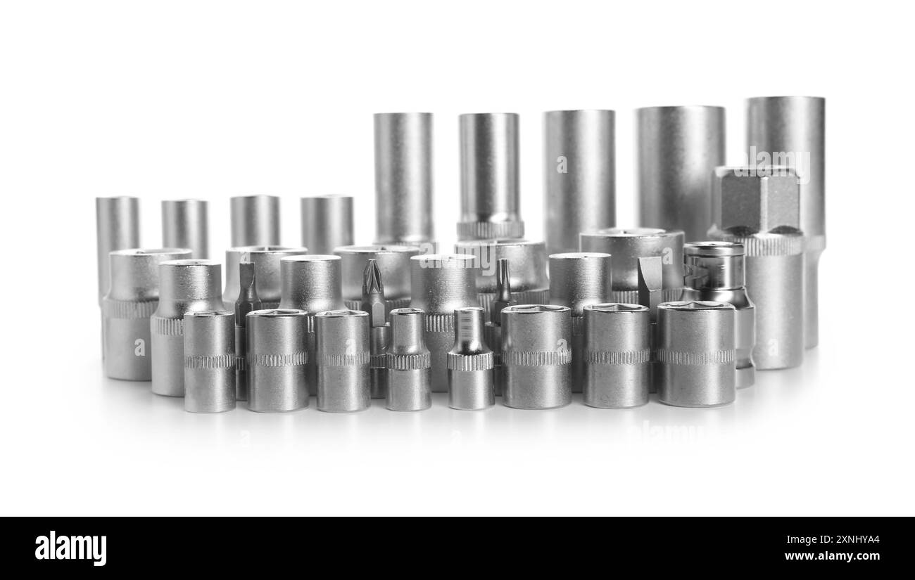Set of different sockets isolated on white. Auto mechanic's tools Stock ...