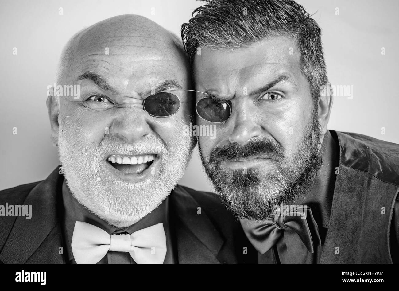 Fummy male couple. Men joking. Comic and humor sense. Men with beard ...