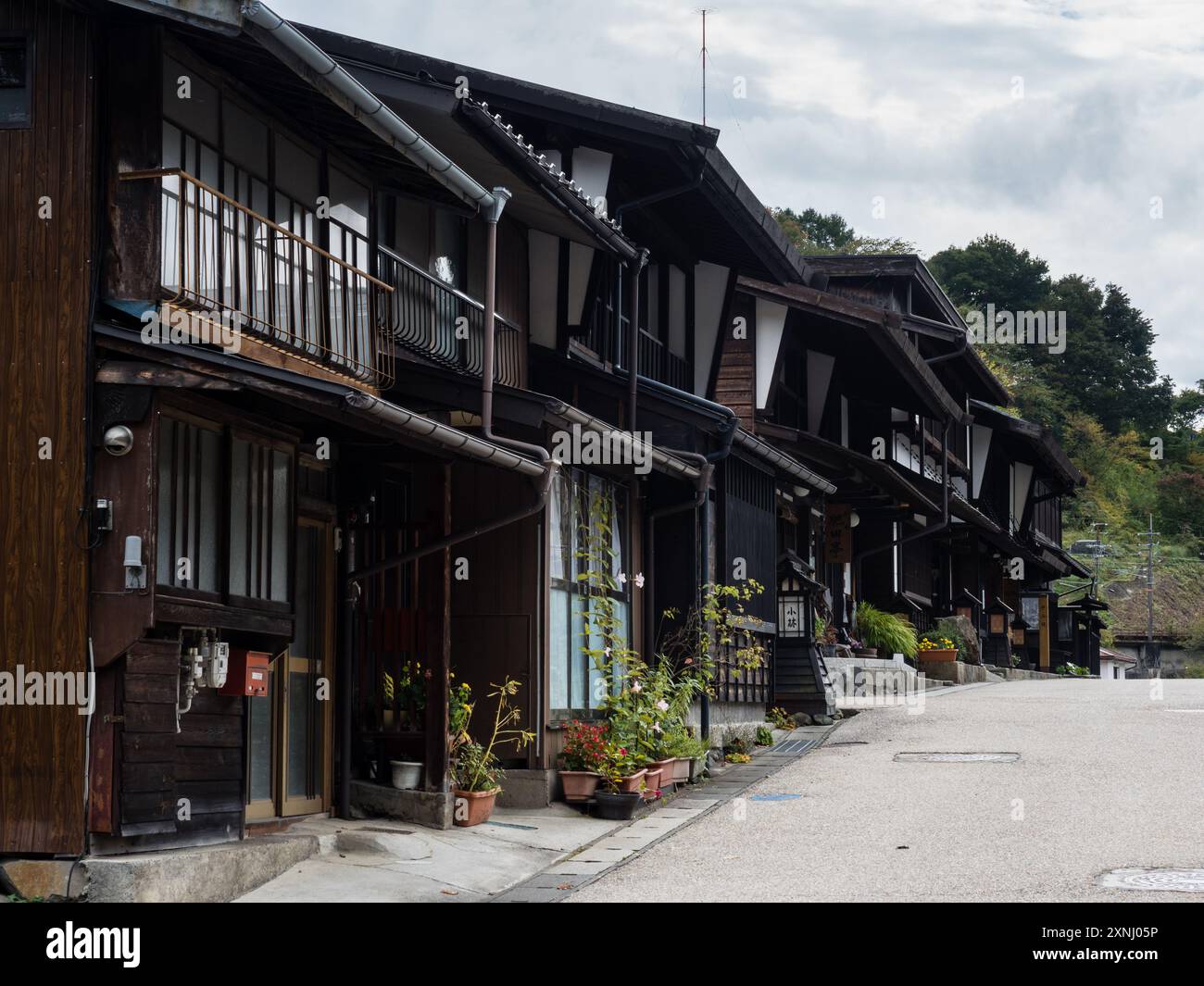 Kiso, Nagano prefecture, Japan - October 23, 2017: Traditional houses in historic district of ...