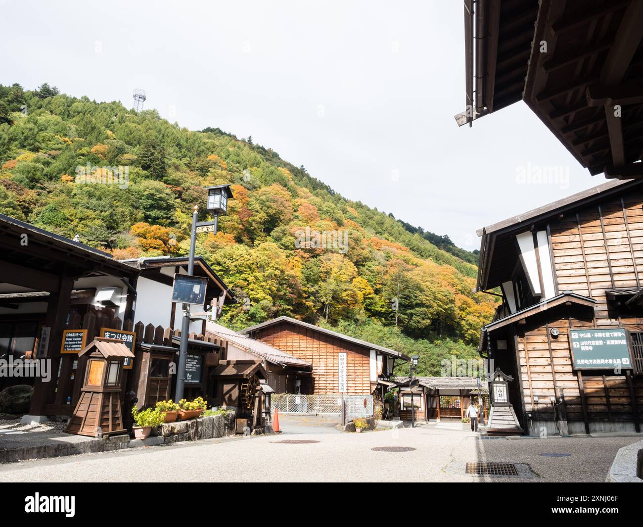 Kiso, Nagano prefecture, Japan - October 23, 2017: Traditional houses in historic district of ...