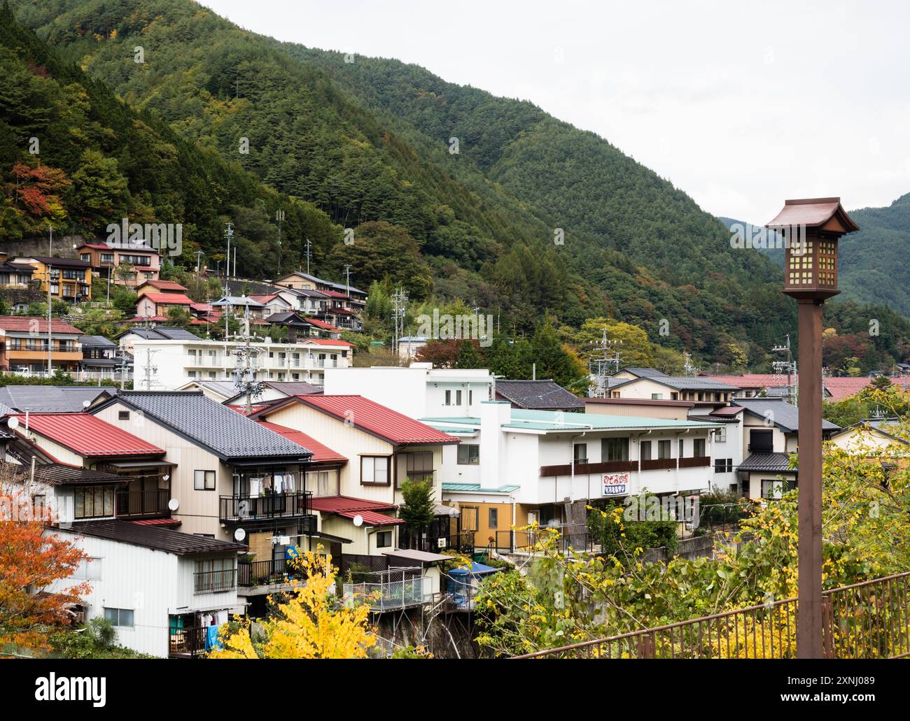 Kiso, Nagano prefecture, Japan - October 23, 2017: Early fall in Kiso-Fukushima, a historic ...