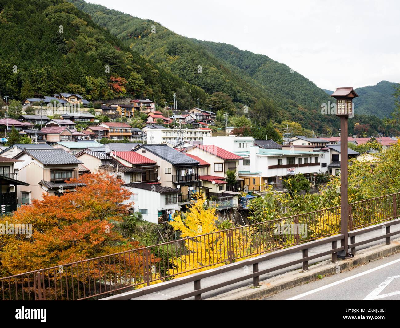 Kiso, Nagano prefecture, Japan - October 23, 2017: Early fall in Kiso-Fukushima, a historic ...