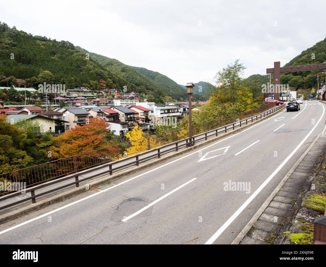 Kiso, Nagano prefecture, Japan - October 23, 2017: National route 19 running through Kiso ...