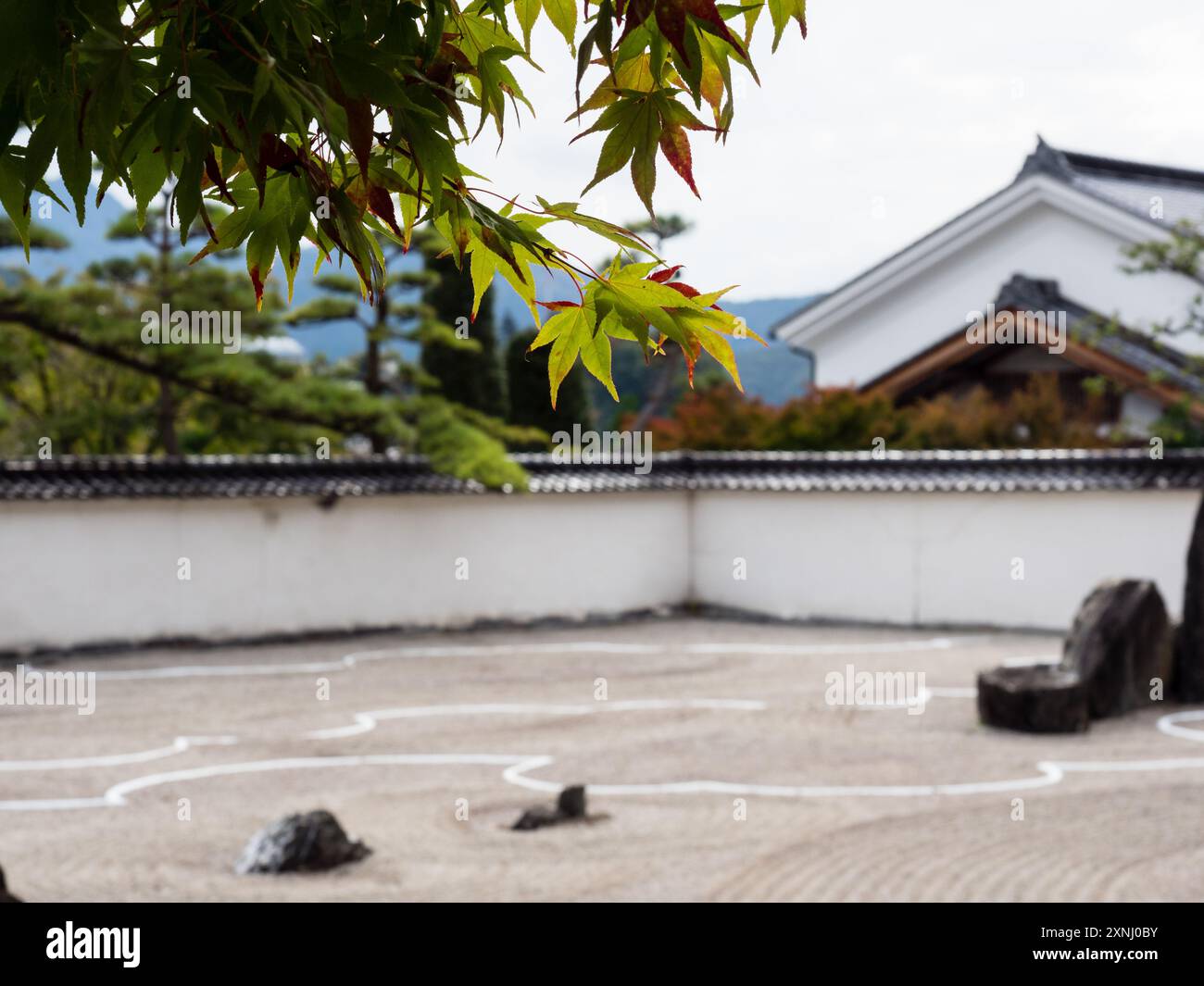 Kiso, Nagano prefecture, Japan - October 23, 2017: Traditional Japanese rock and sand garden at ...