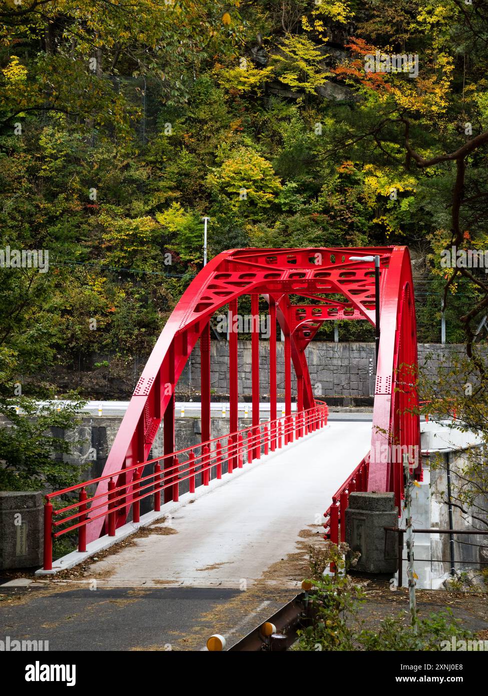 Agematsu, Nagano prefecture, Japan - October 23, 2017: Red bridge over ...