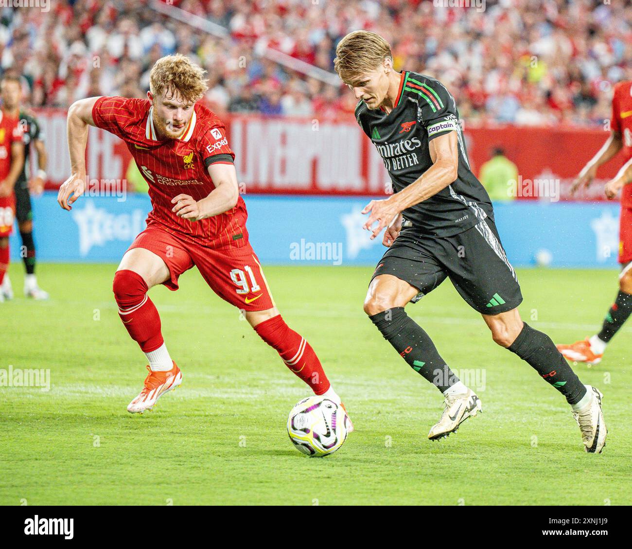 Philadelphia, PA, USA 31st July, 2024 - Arsenal midfielder #8 Martin Odegaard attacks the box ...