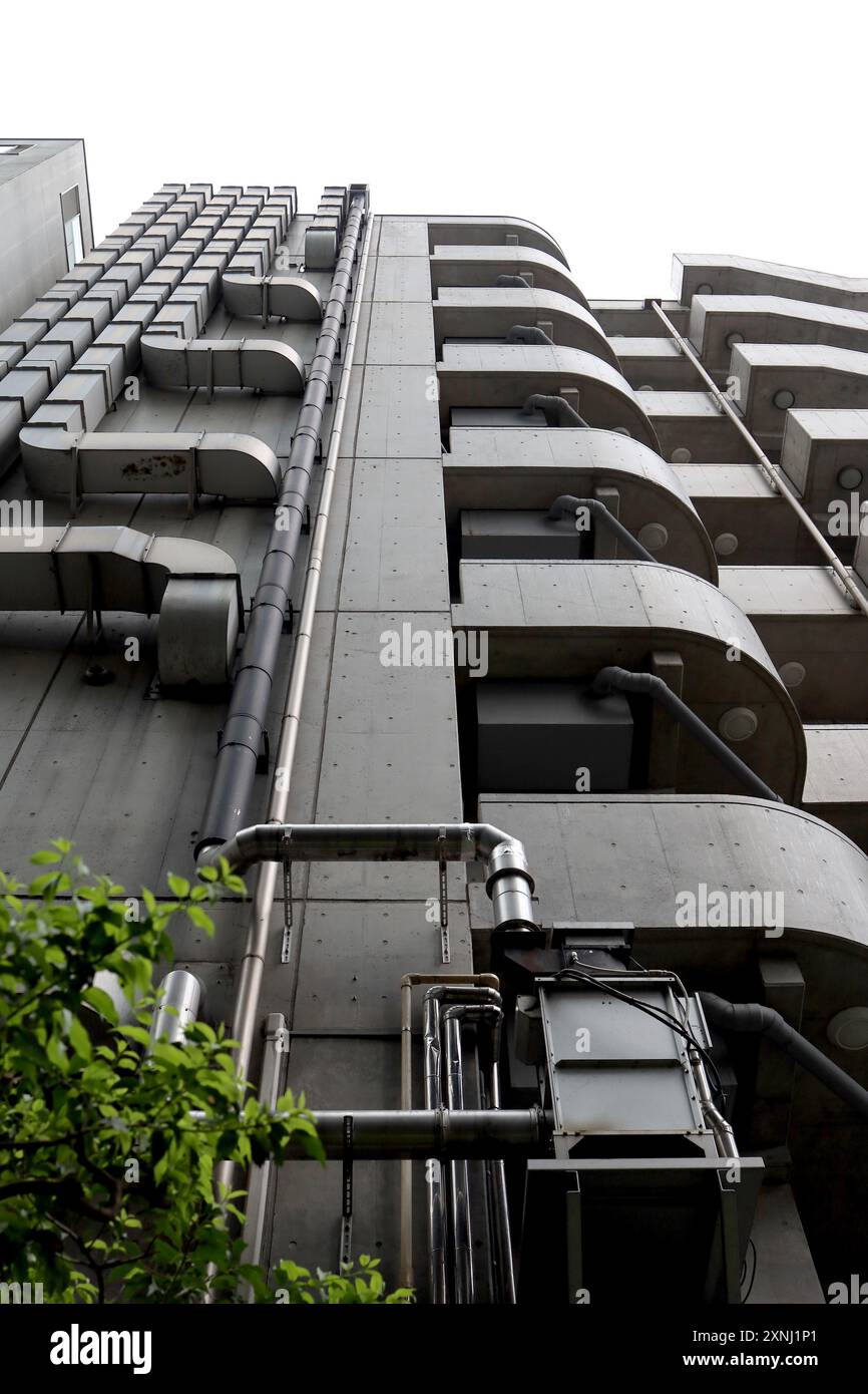 July 27, 2024. Sendai, Miyagi Prefecture, Japan.Pipes on the wall of ...