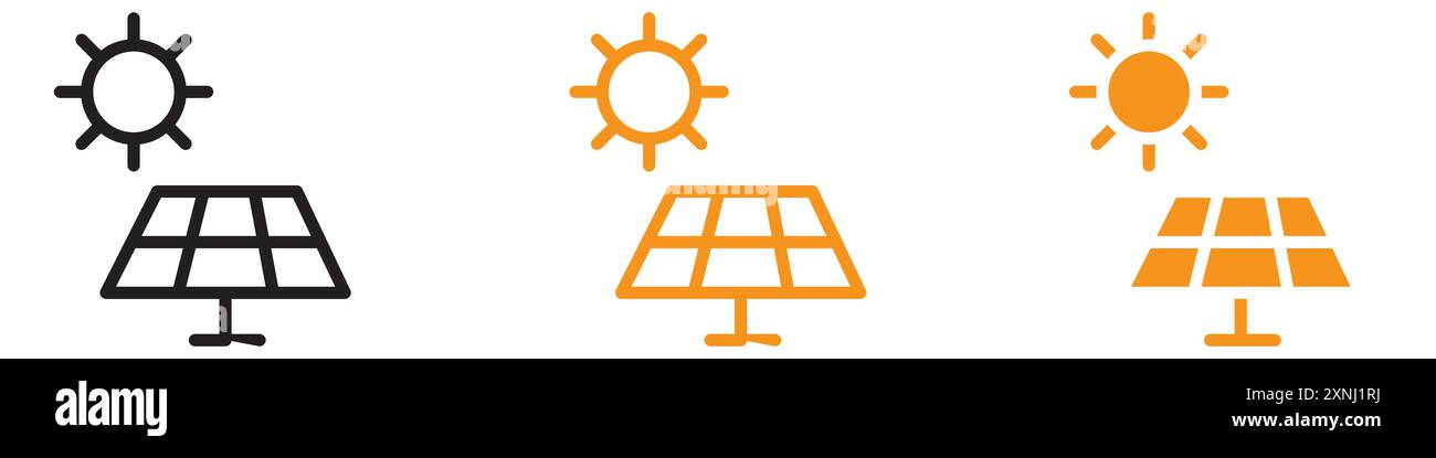 Solar panels icon web design logo set collection in flat vector Stock ...