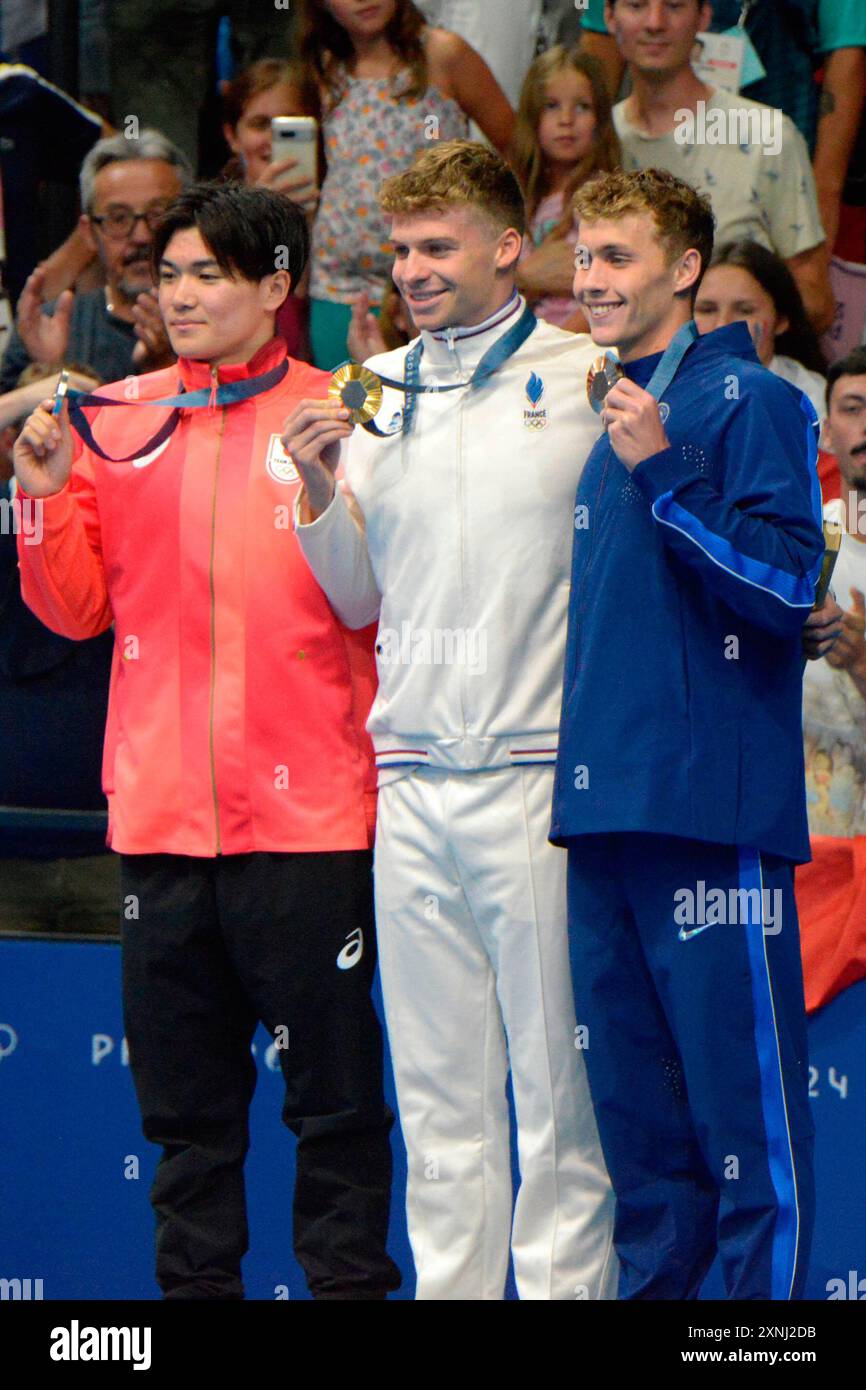 leon Marchand (France), Carson Foster (Usa) and Tomoyuki Matsushita ...