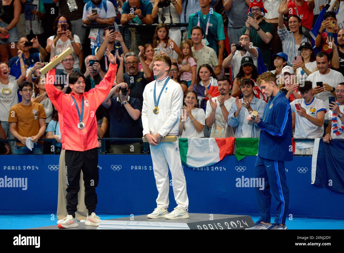 leon Marchand (France), Carson Foster (Usa) and Tomoyuki Matsushita ...