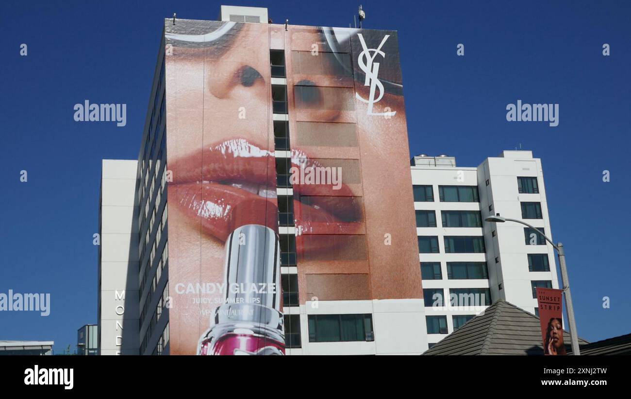 Los Angeles, California, USA 31st July 2024 YSL Billboard Mural at Mondran Hotel on Sunset Blvd ...