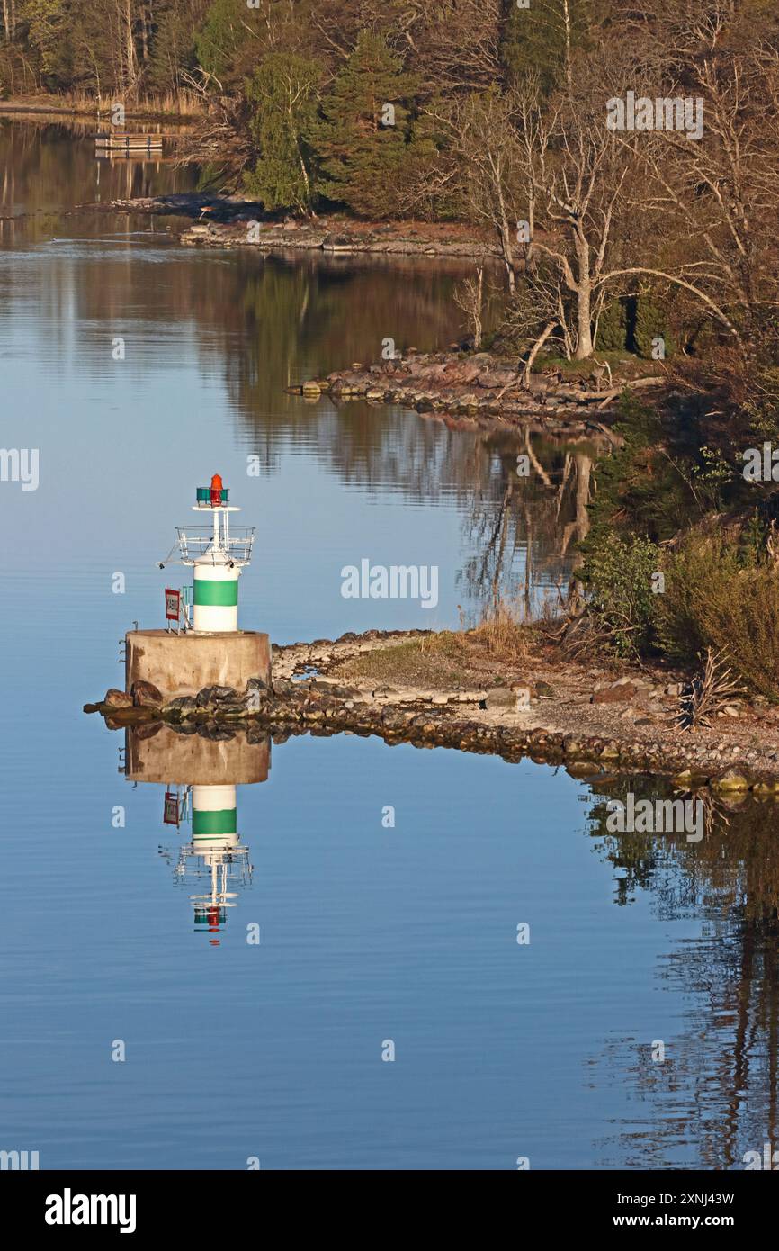 Small beacon warning of underwater cable, Stcokholm Archipelago Stock ...
