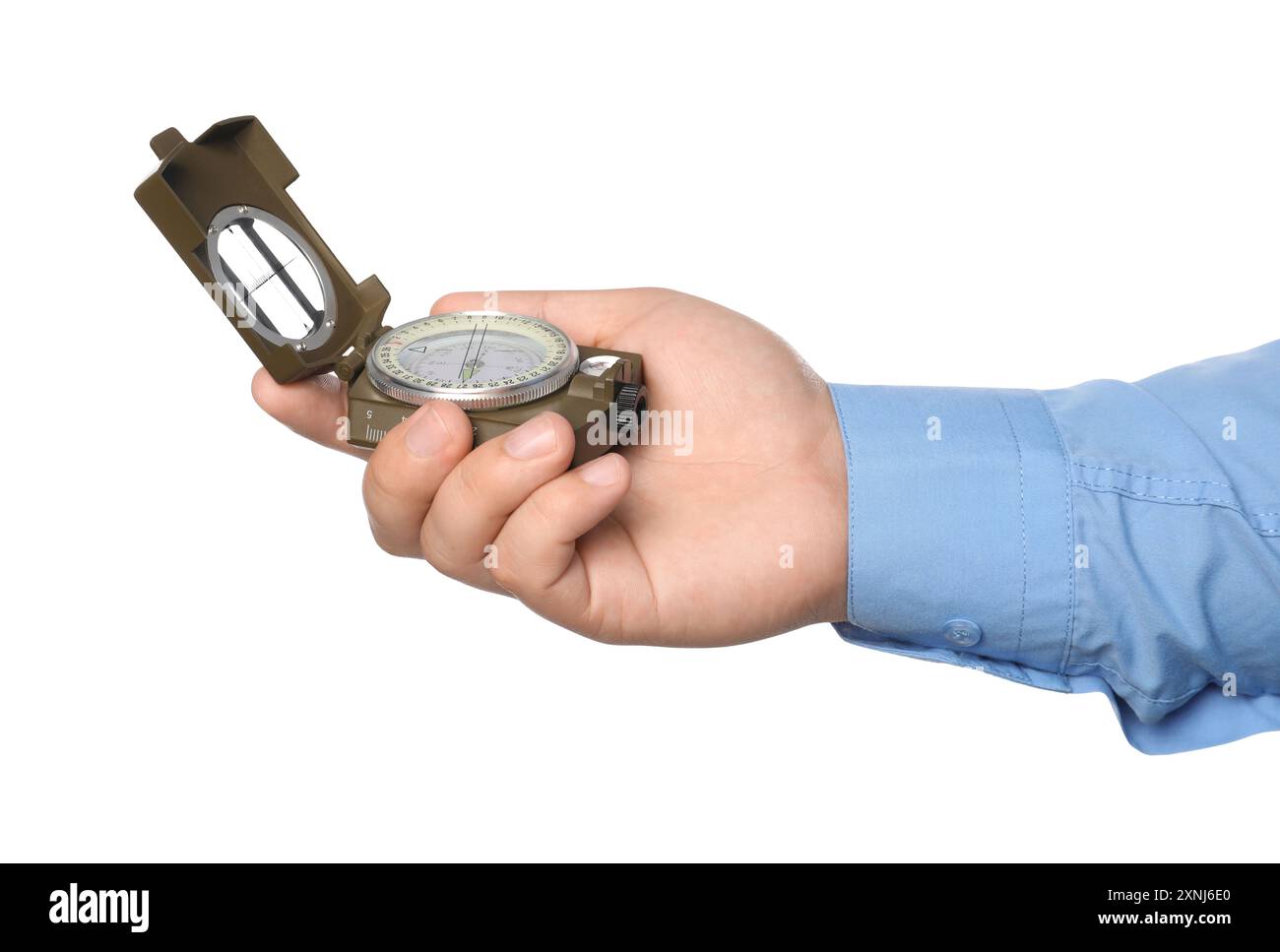 Man holding compass on white background, closeup Stock Photo - Alamy