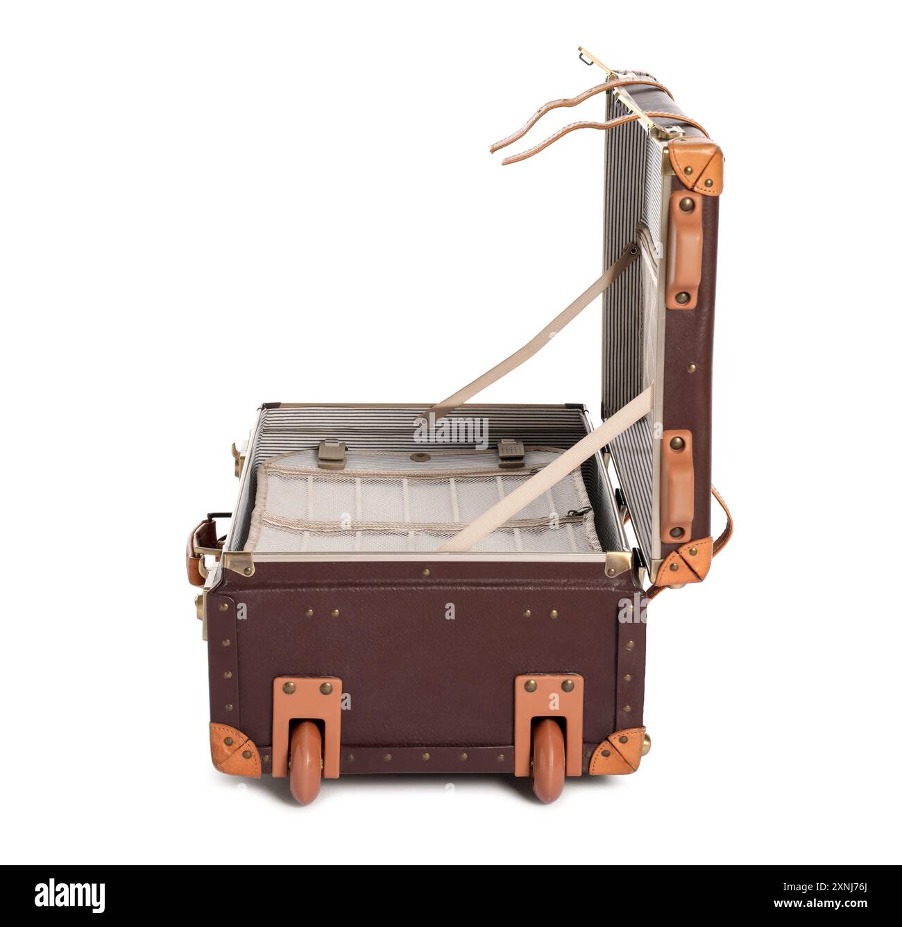 Open empty suitcase for travelling isolated on white Stock Photo - Alamy