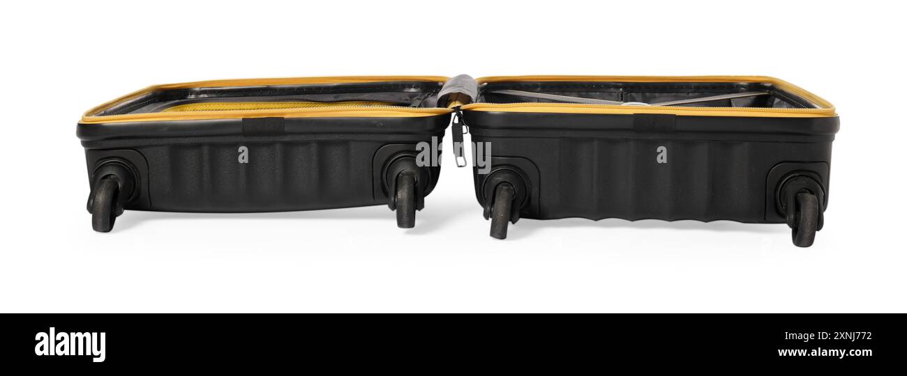 Open empty suitcase for travelling isolated on white Stock Photo - Alamy