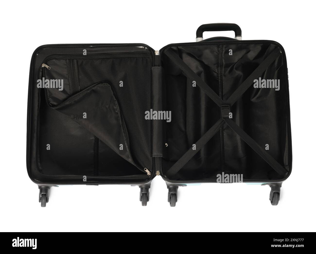 Open empty suitcase for travelling isolated on white, top view Stock ...