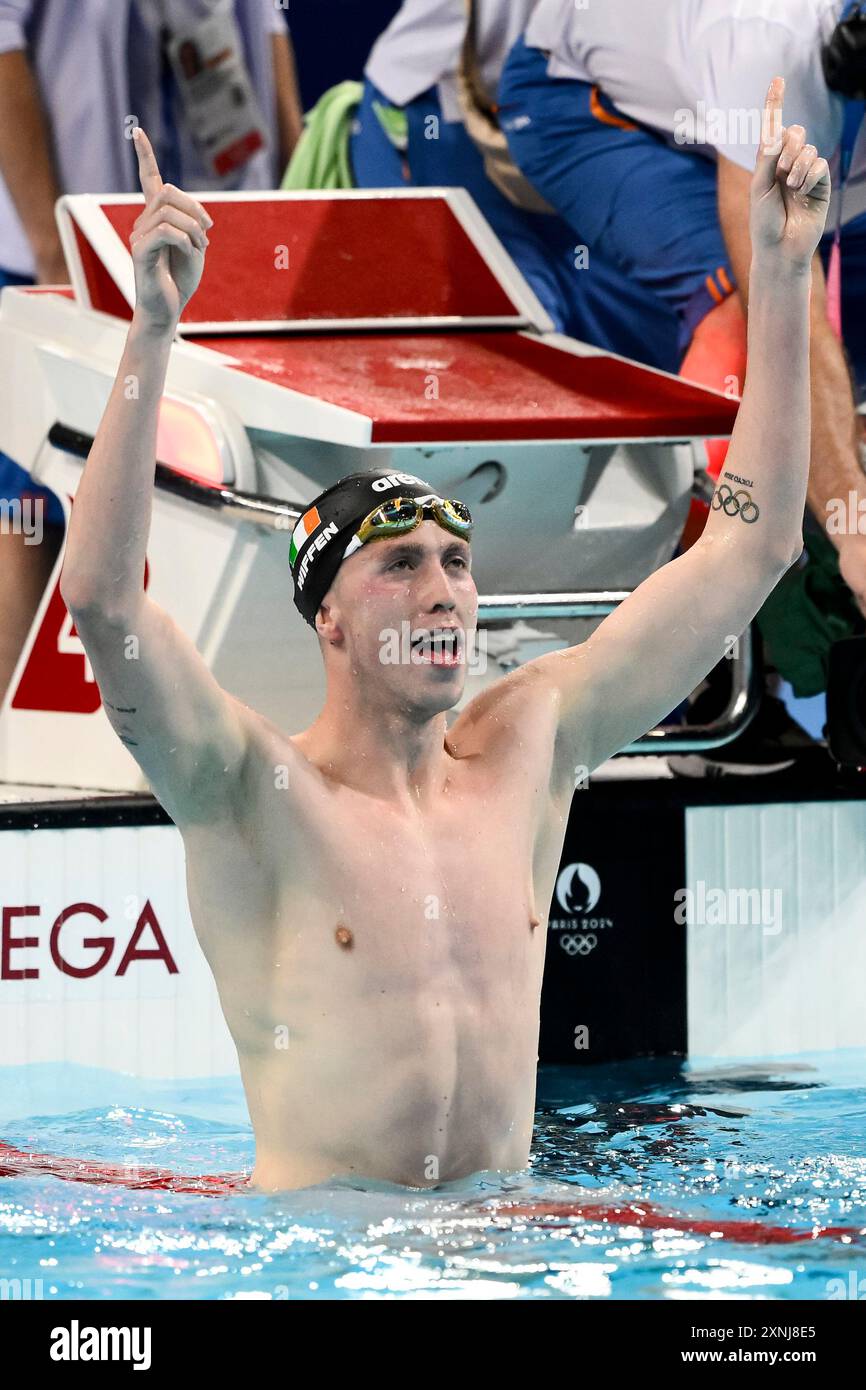 Daniel Wiffen of Ireland celebrates after competing in the swimming ...