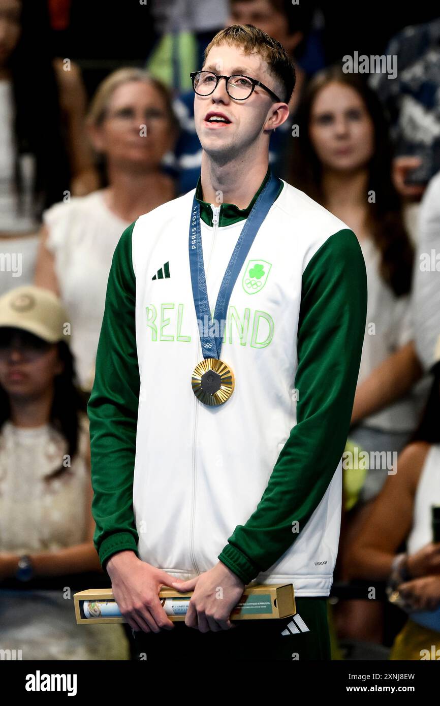 Daniel Wiffen of Ireland attends the medal ceremony of the swimming ...
