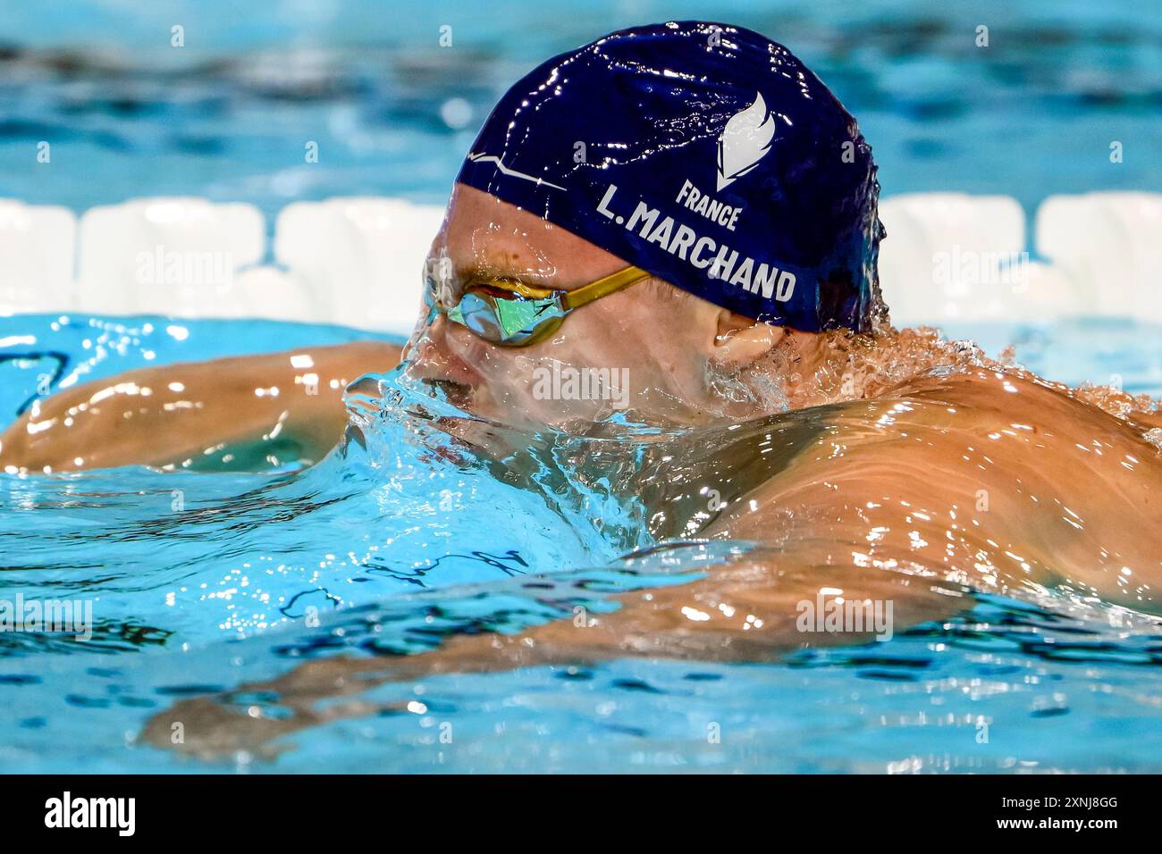 Leon Marchand of France competes in the swimming 200m Breaststroke Men ...