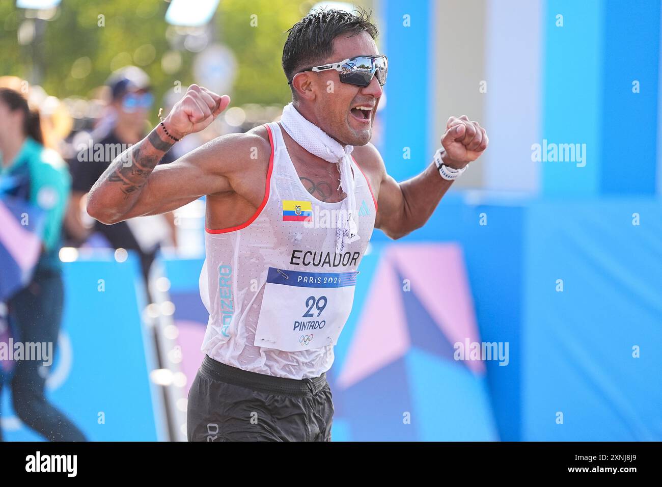 Brian Daniel Pintado of Ecuador is winning during Men's 20km Race Walk Athletics on Trocadero ...