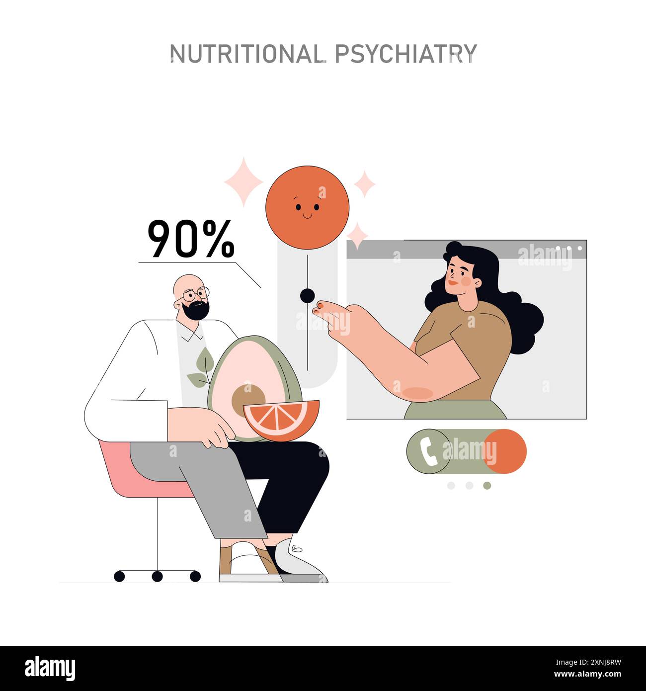 Nutrition and Mental Health concept. A depiction of a psychiatrist assessing the impact of diet ...
