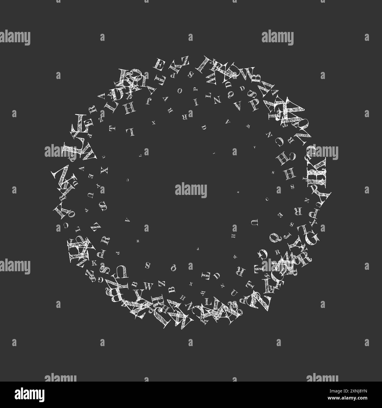 School notebook cover. White chalk floating letters of Latin alphabet ...