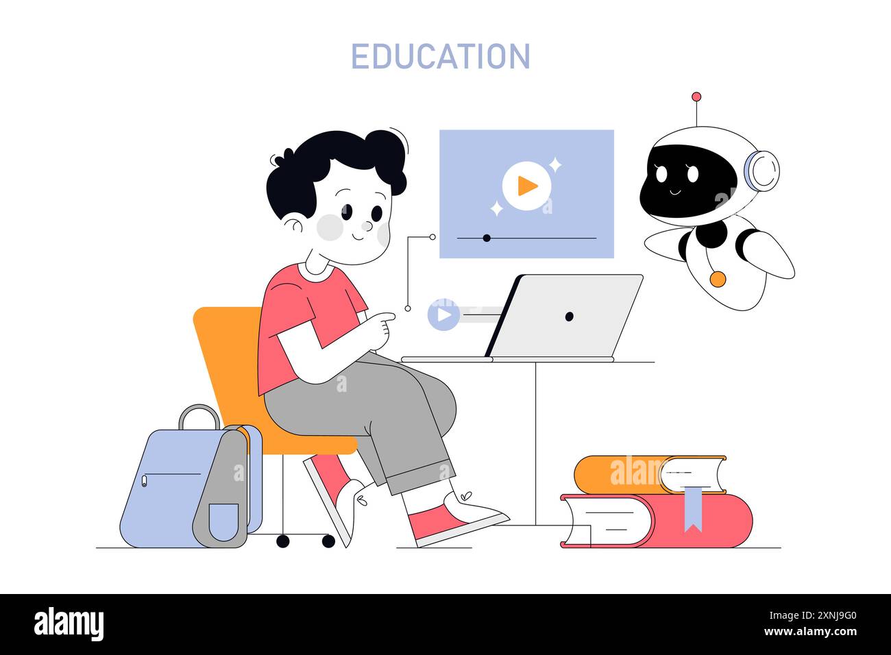 Education concept. A child learns online with assistance from a ...