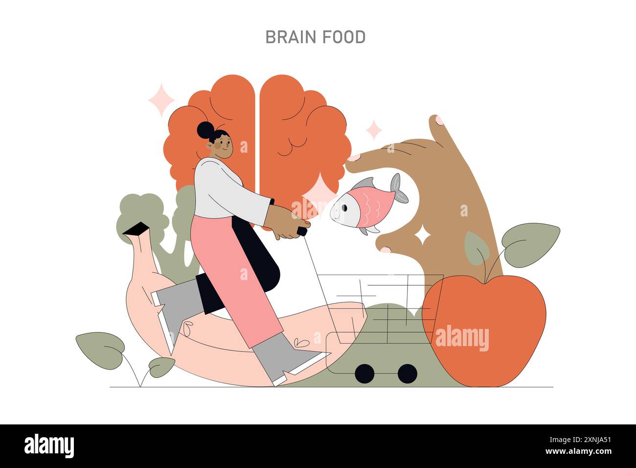 Brain Food concept. Woman incorporating healthy foods symbolizing ...