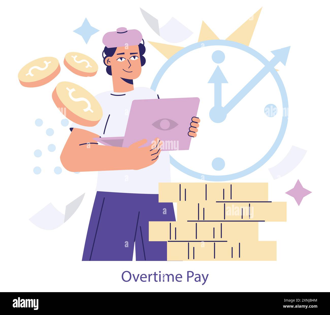 Labor Day concept. Professional worker earning overtime pay with a ...