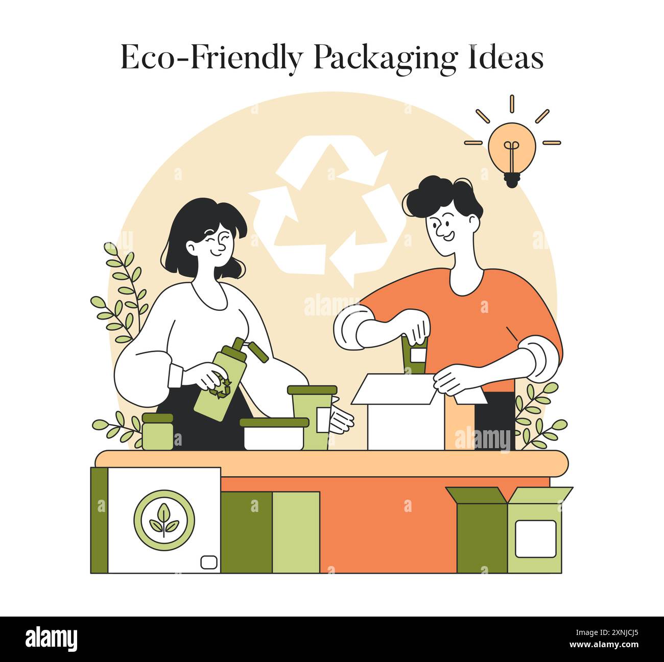 Eco-Friendly Packaging Ideas concept. Two individuals engaging in ...