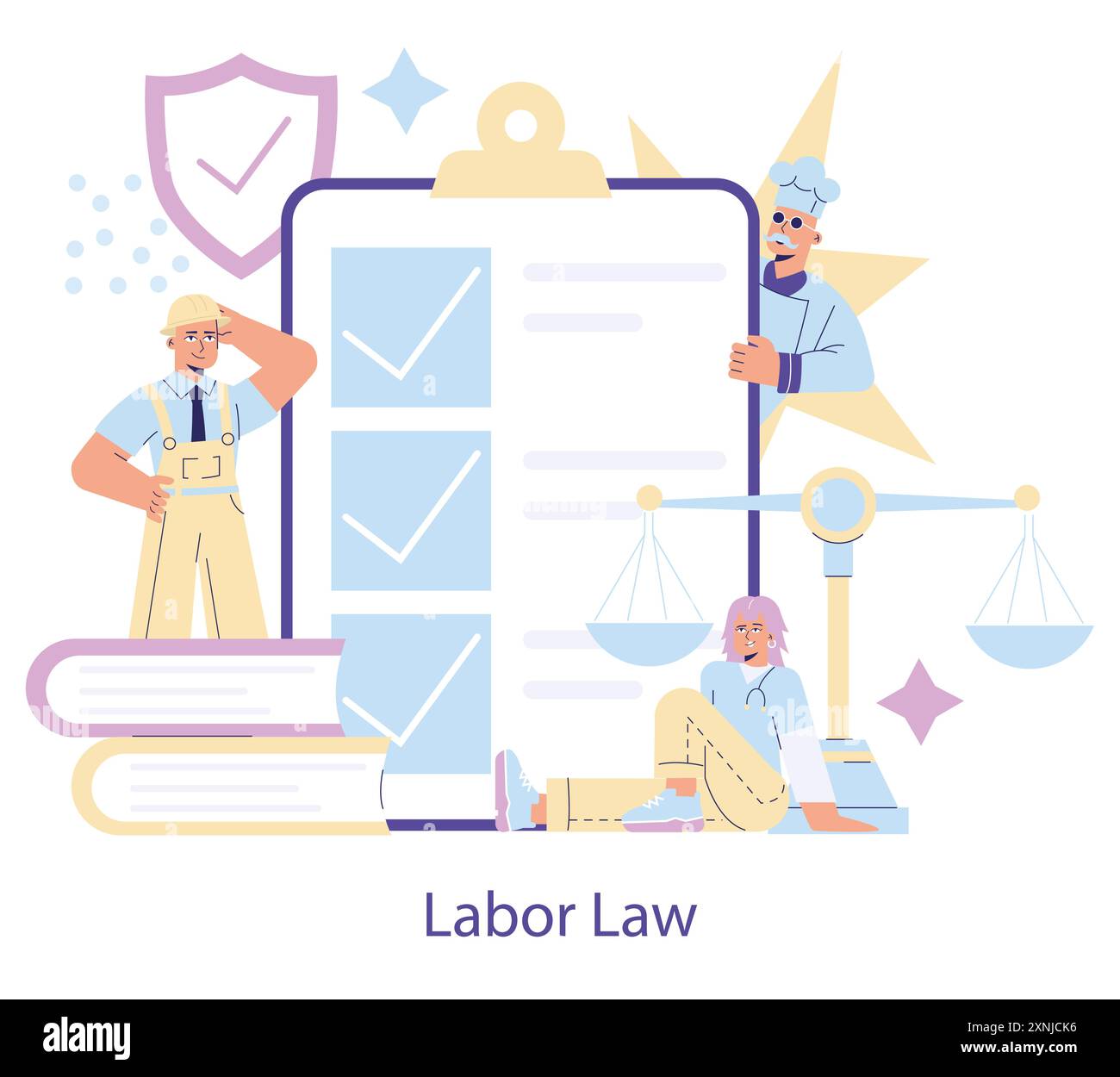 Labor Day Concept Illustration Of Diverse Workers With Legal Protections Promoting Workplace