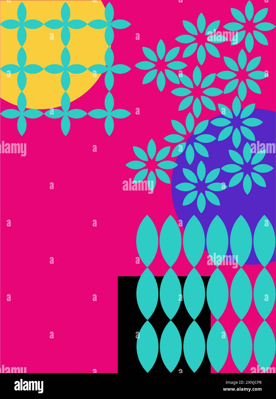 Brutalist poster on pink background with yellow, purple, and turquoise ...