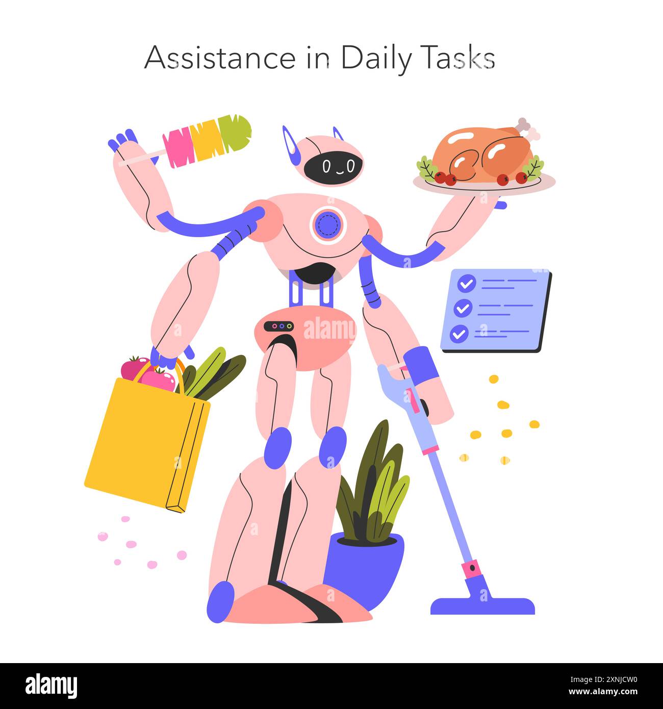 Multitasking robot assistant performing various household chores, from cleaning to cooking ...