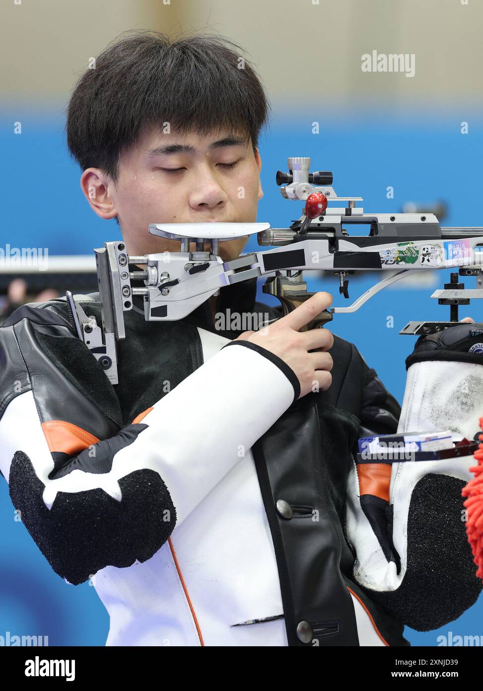 Chateauroux, France. 1st Aug, 2024. Liu Yukun of China reacts during the 50m rifle 3 positions ...