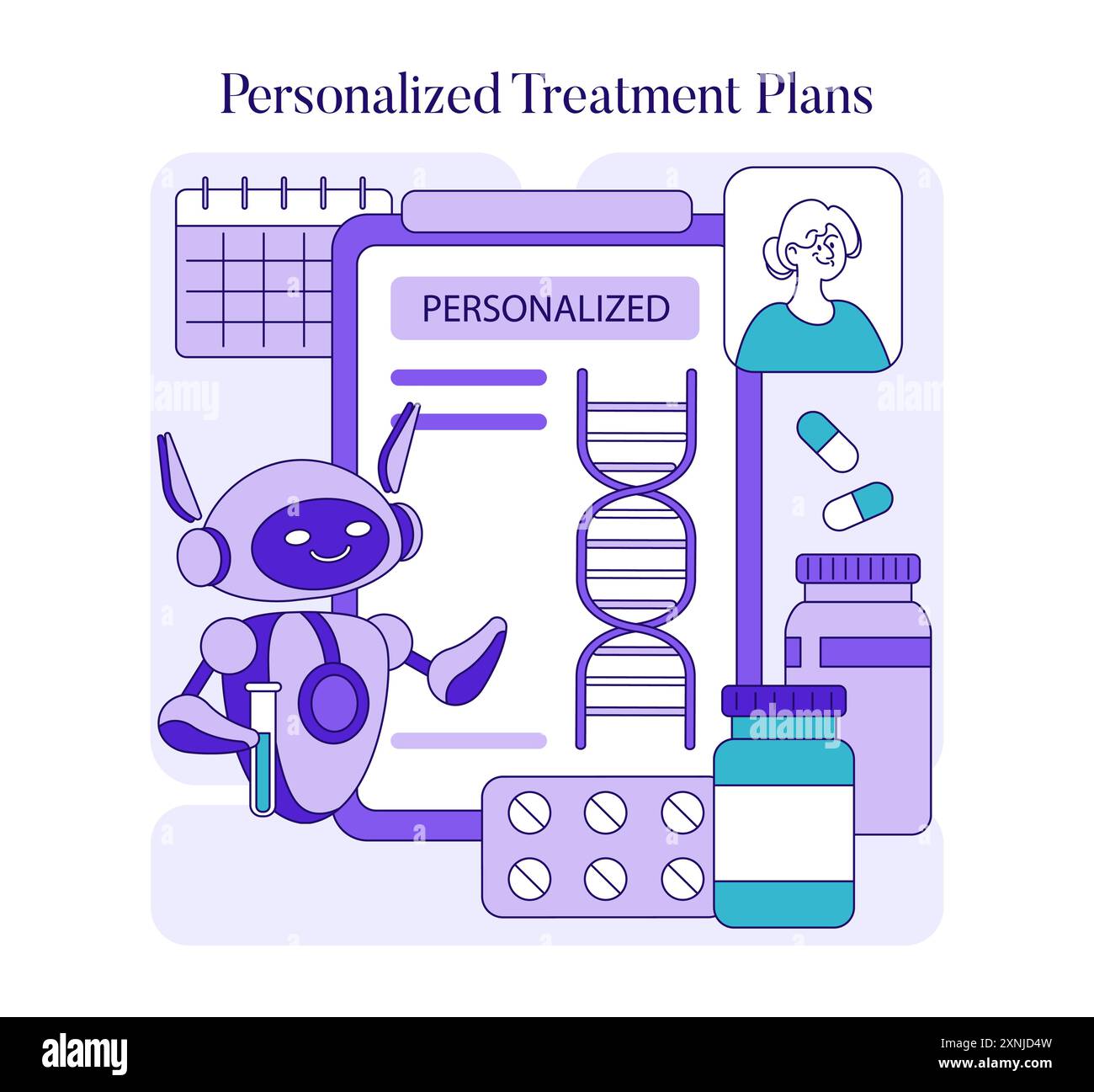 AI in Medicine concept. A robot creates personalized treatment plans ...