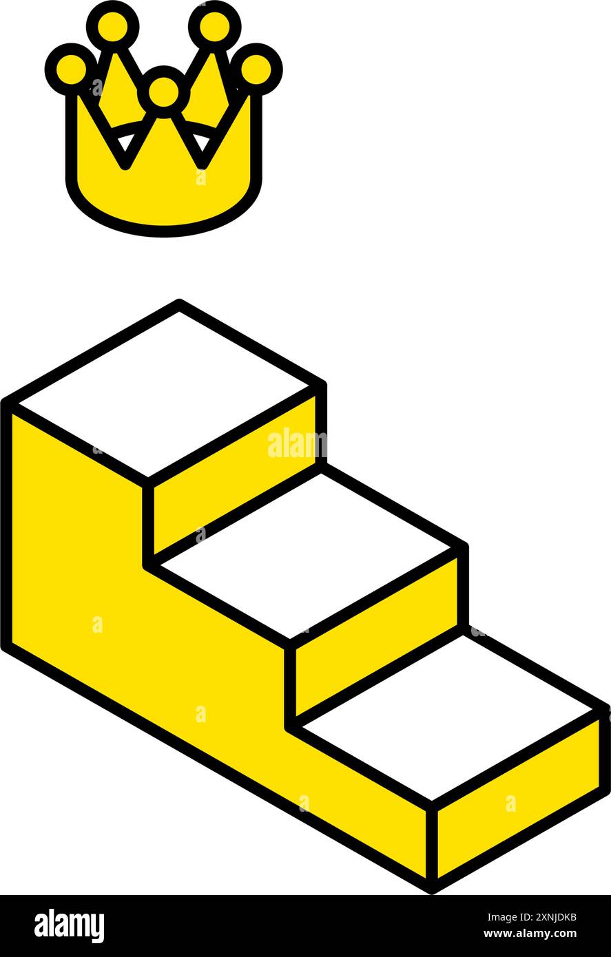 Staircase leading to crown, business icons for target, goal attainment ...