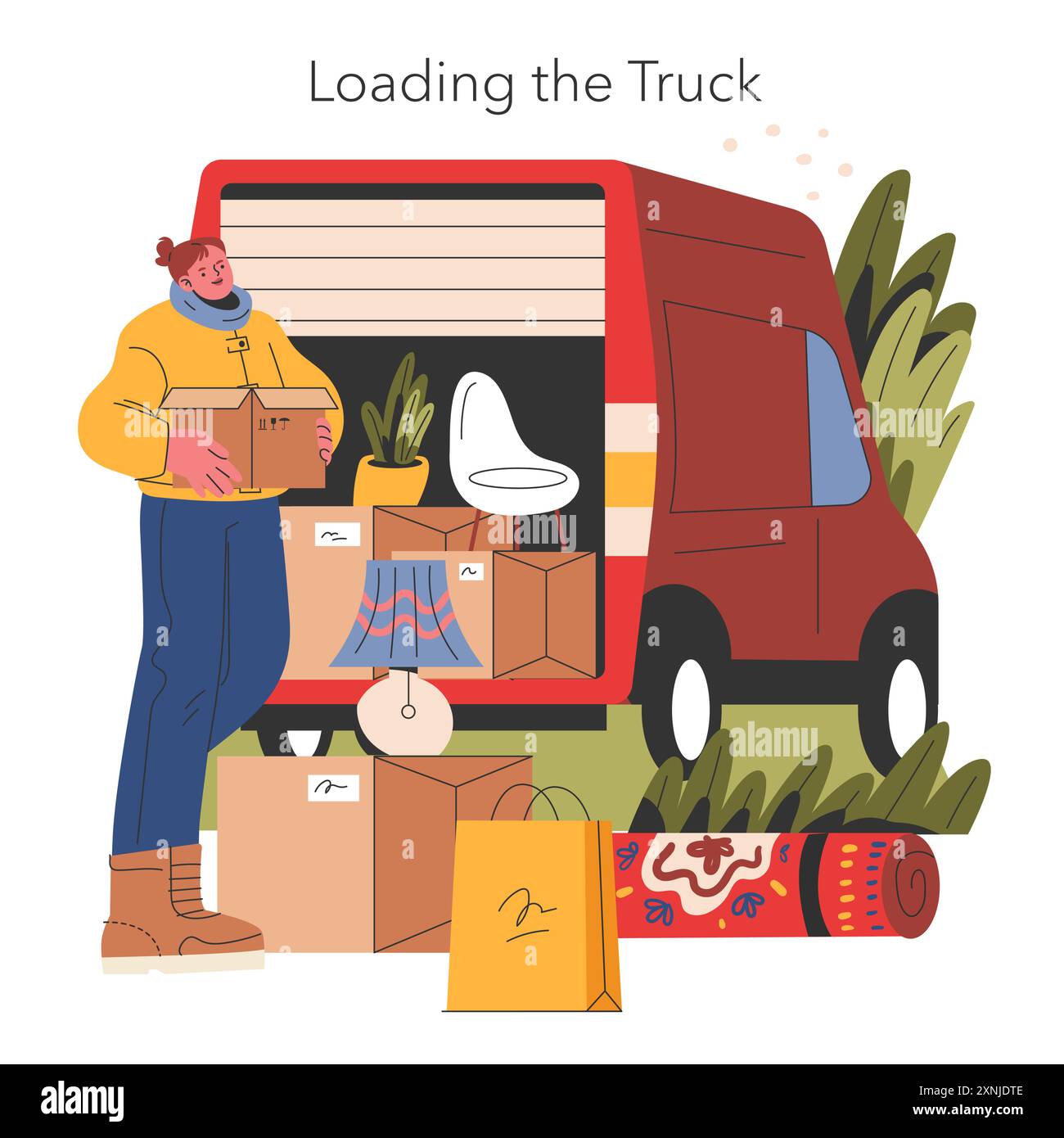 Moving House concept. Person loading assorted belongings into a van ...