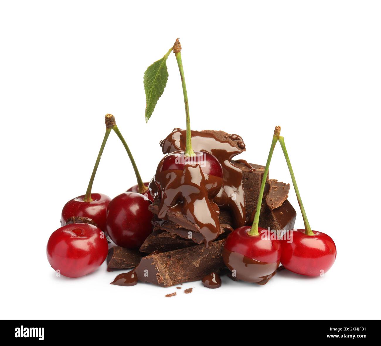 Fresh cherries with chocolate isolated on white Stock Photo - Alamy