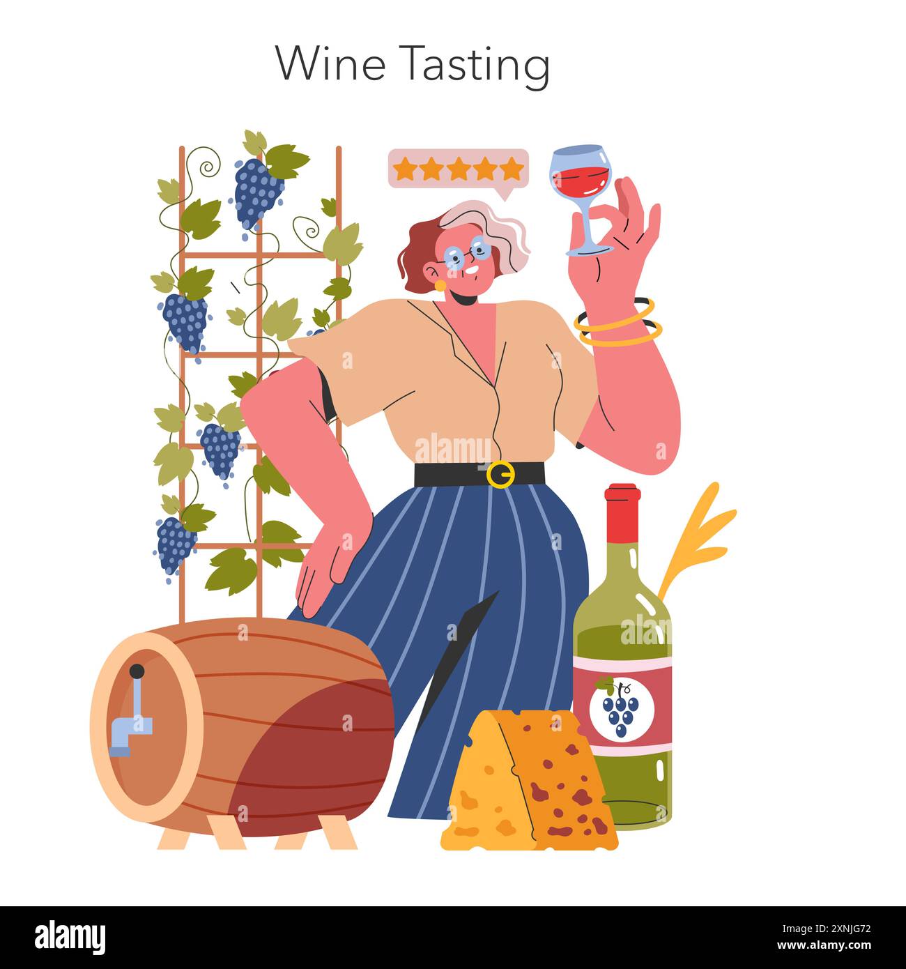 Wine Tasting concept. Joyful person savoring red wine amid vineyard ...