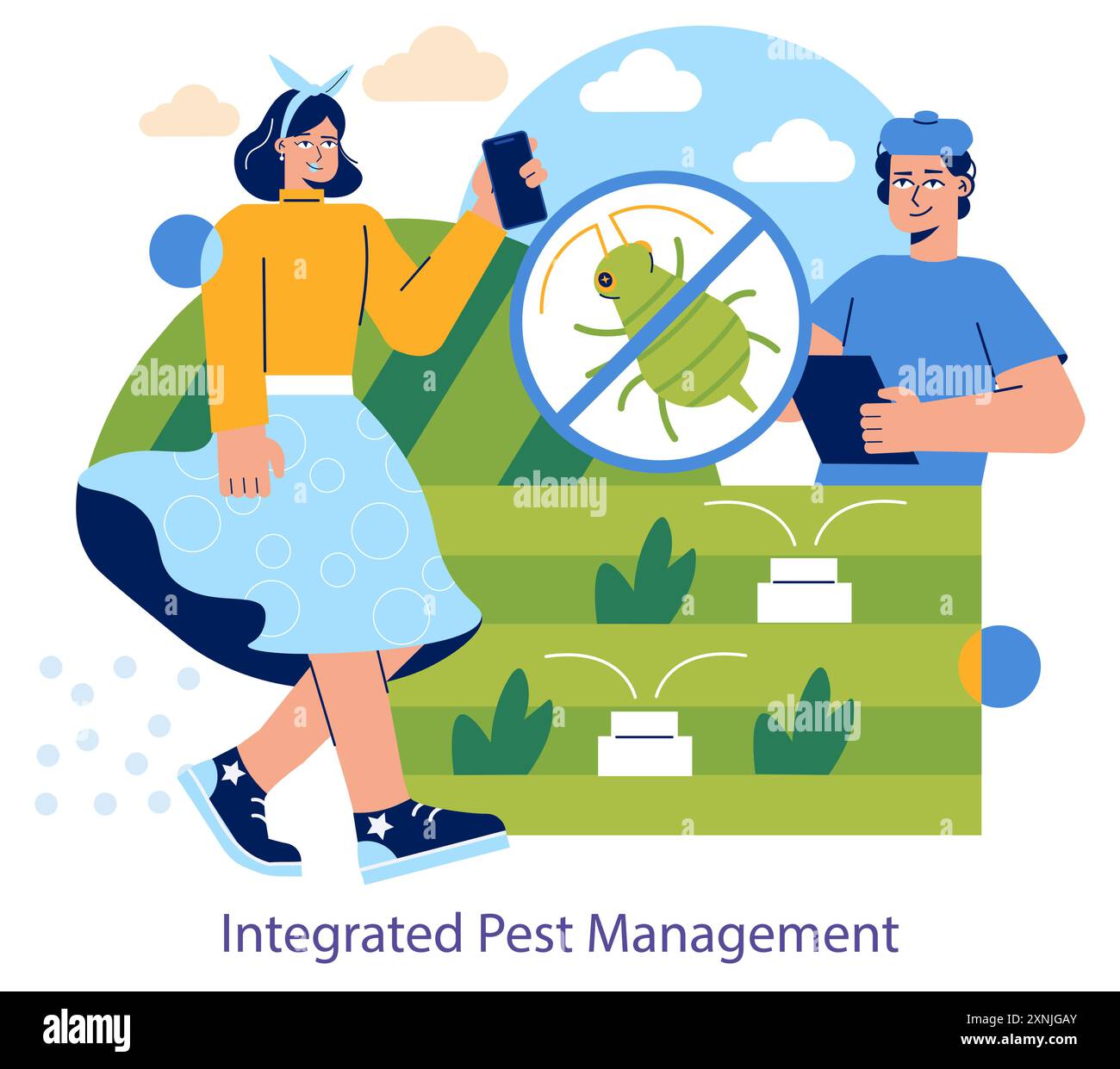 Integrated Pest Management concept. Agricultural professionals using sustainable methods to ...