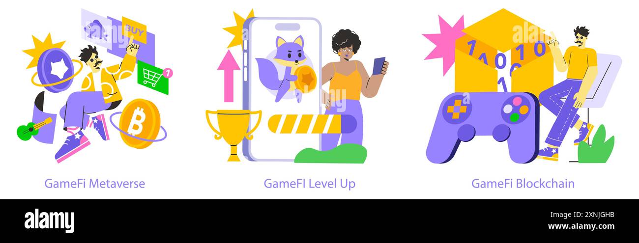 GameFi set. Digital economy merge with gaming elements. Crypto ... GameFi set. Digital economy merge with gaming elements. Crypto ...