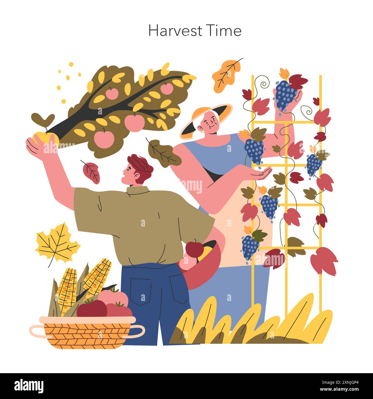 Welcome Fall concept. People engaging in autumn harvest with a variety ...