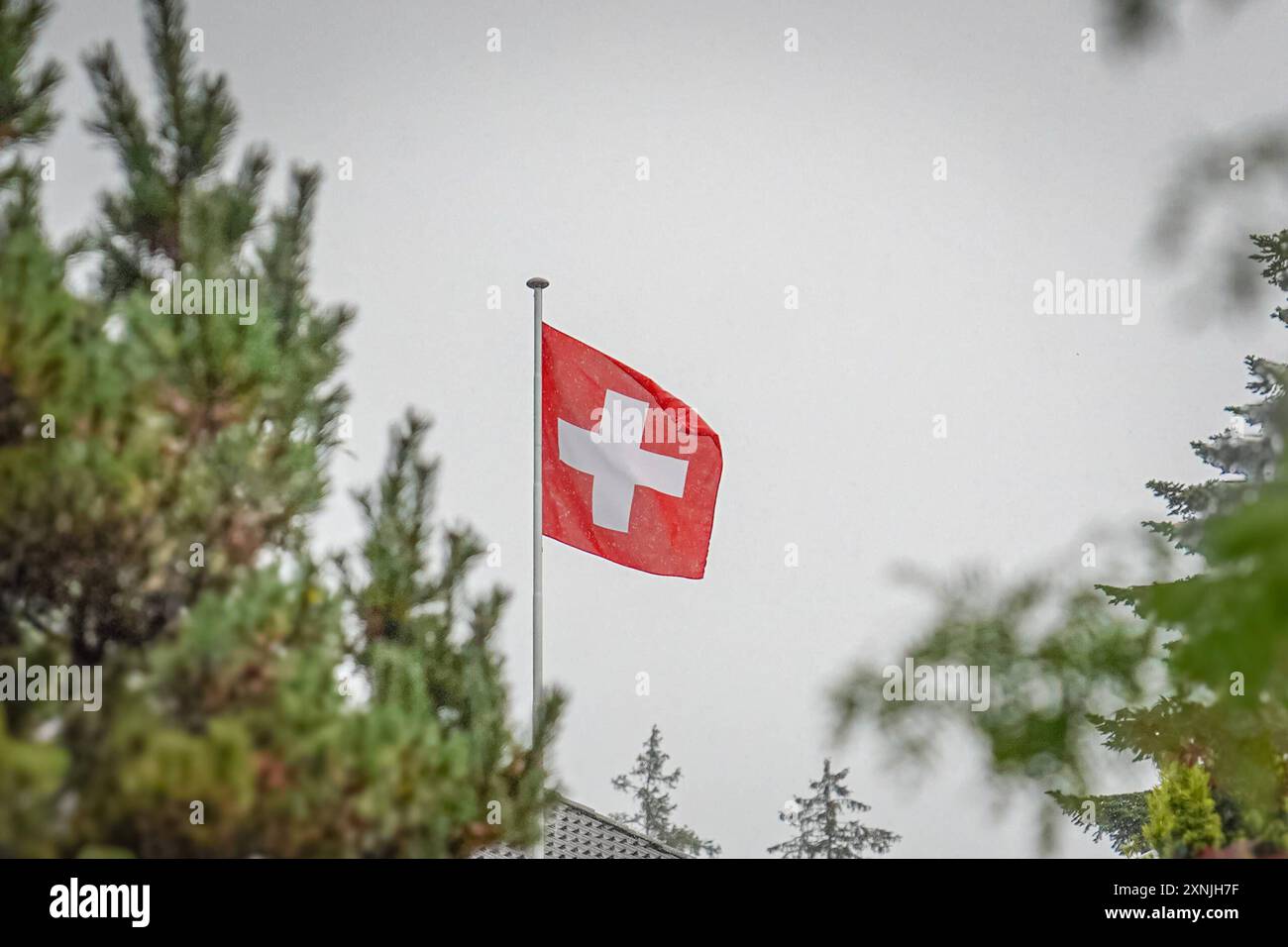 Schweizer Flagge, roter Hintergrund, weißes Kreuz, Nationalflagge ...