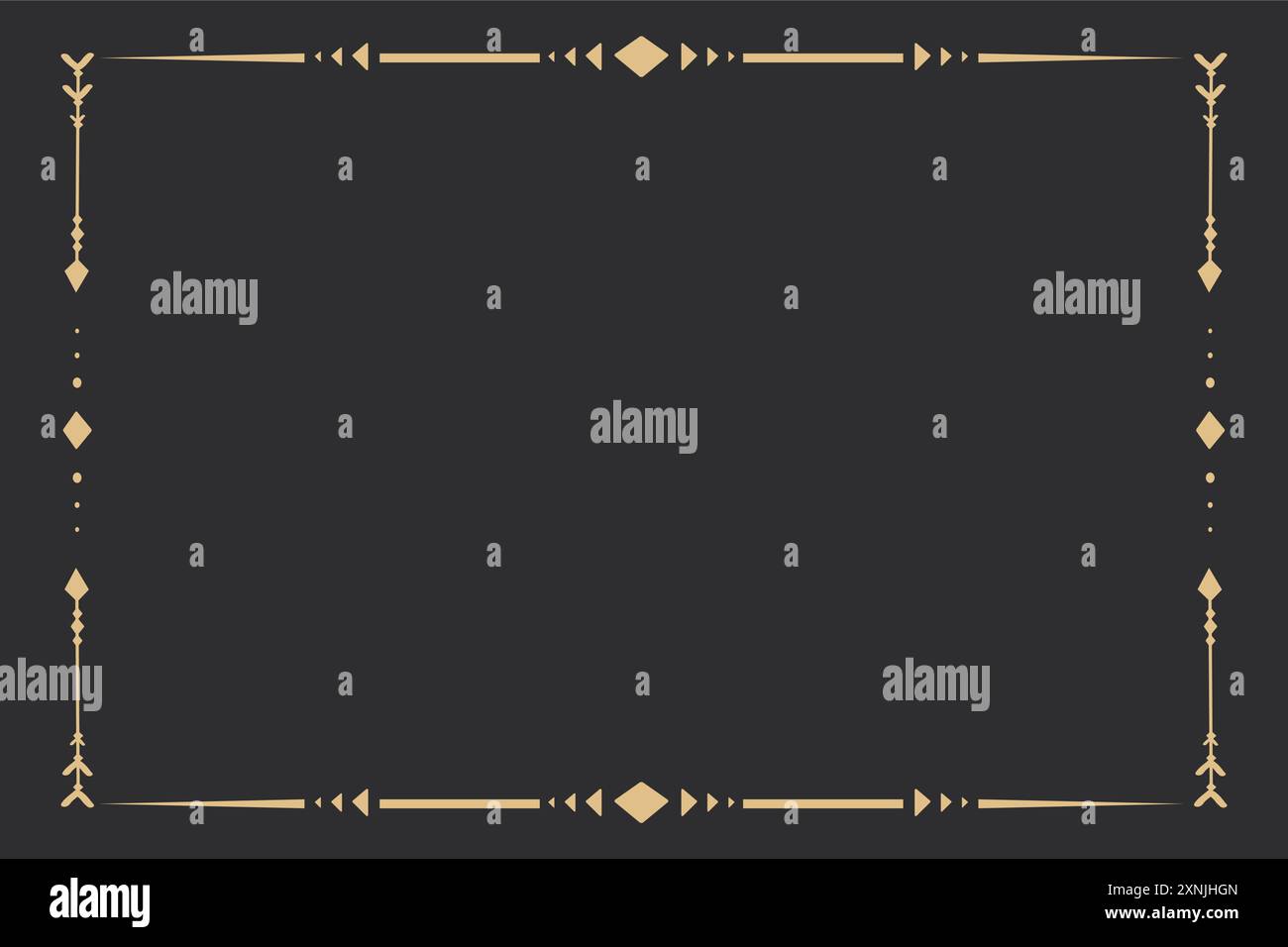 Gold frame with tribal native indian arrow, ornament. Border thin line ...
