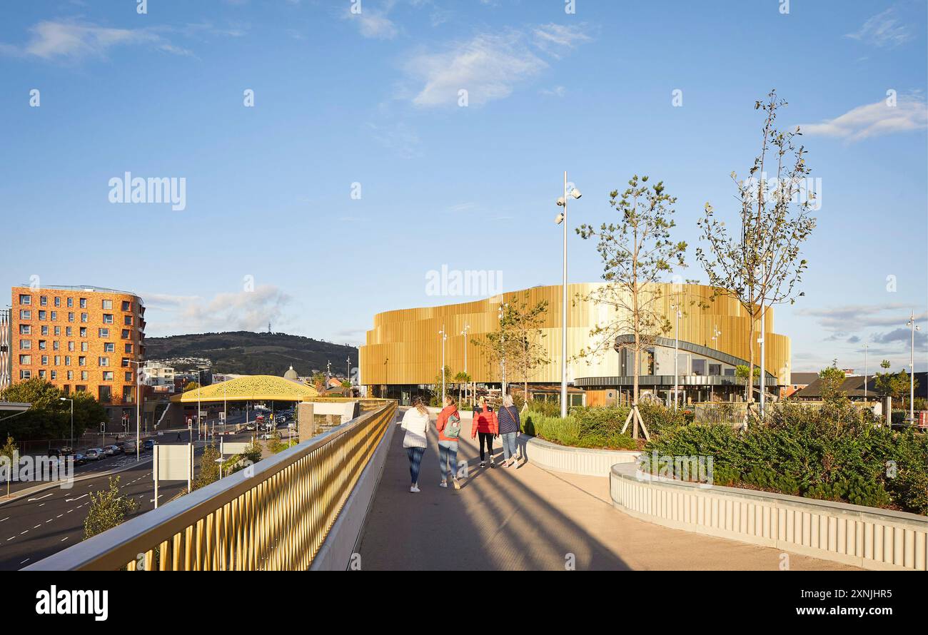 Public realm and pedestrian bridge linking to Swansea Arena. Swansea ...