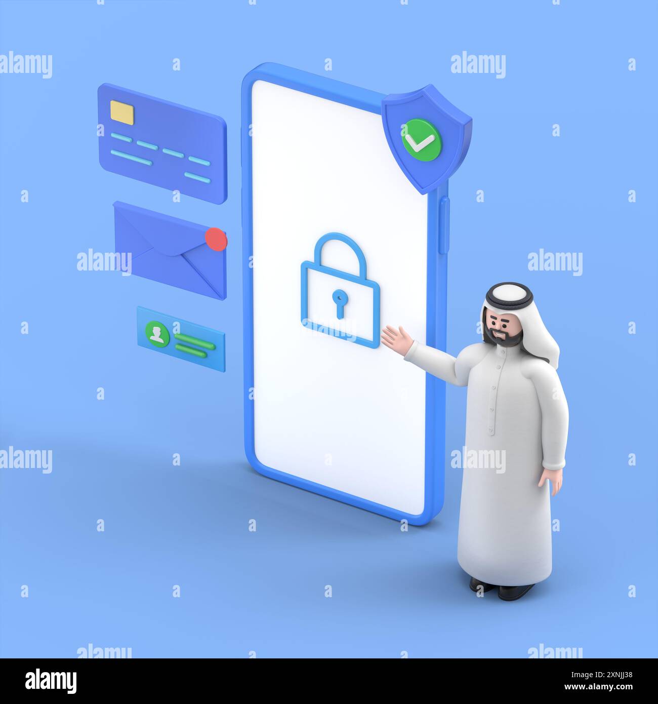 Data protection concept.3D illustration of smiling Arab man Hadi Can ...